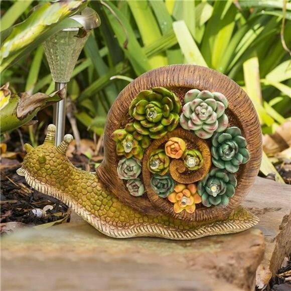 Accents | Garden Statue Snail Figurine Resin Statue With Solar Led ...